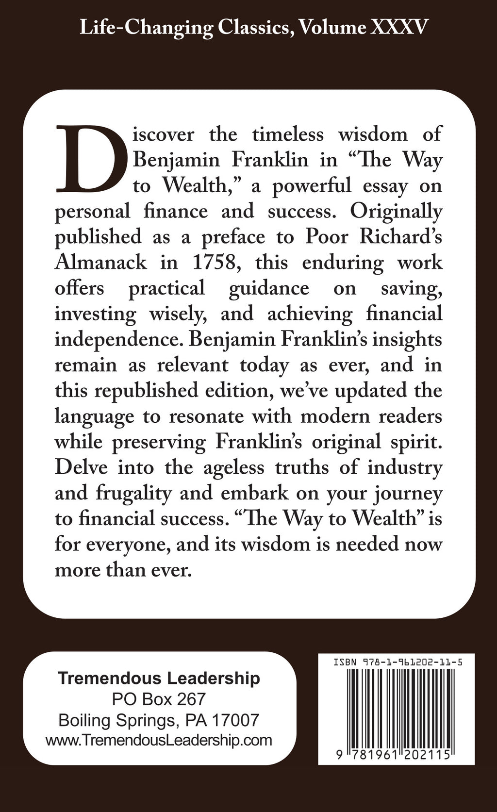 The Way to WEALTH - Life-Changing Classics, Volume XXXV – Tremendous ...